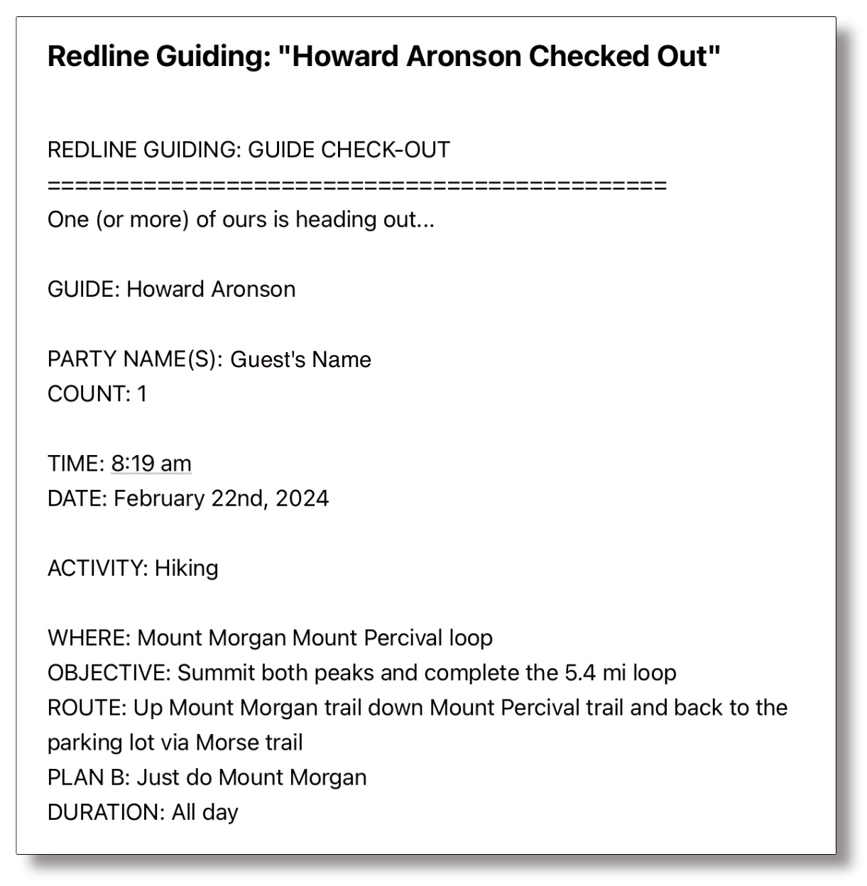 Morgan and Percival – Redline Guiding